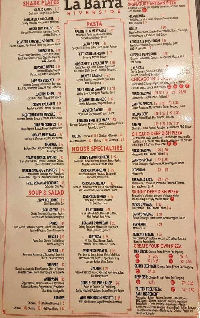 This menu reads like a love letter to Italian cuisine, offering enough variety to keep you coming back weekly.