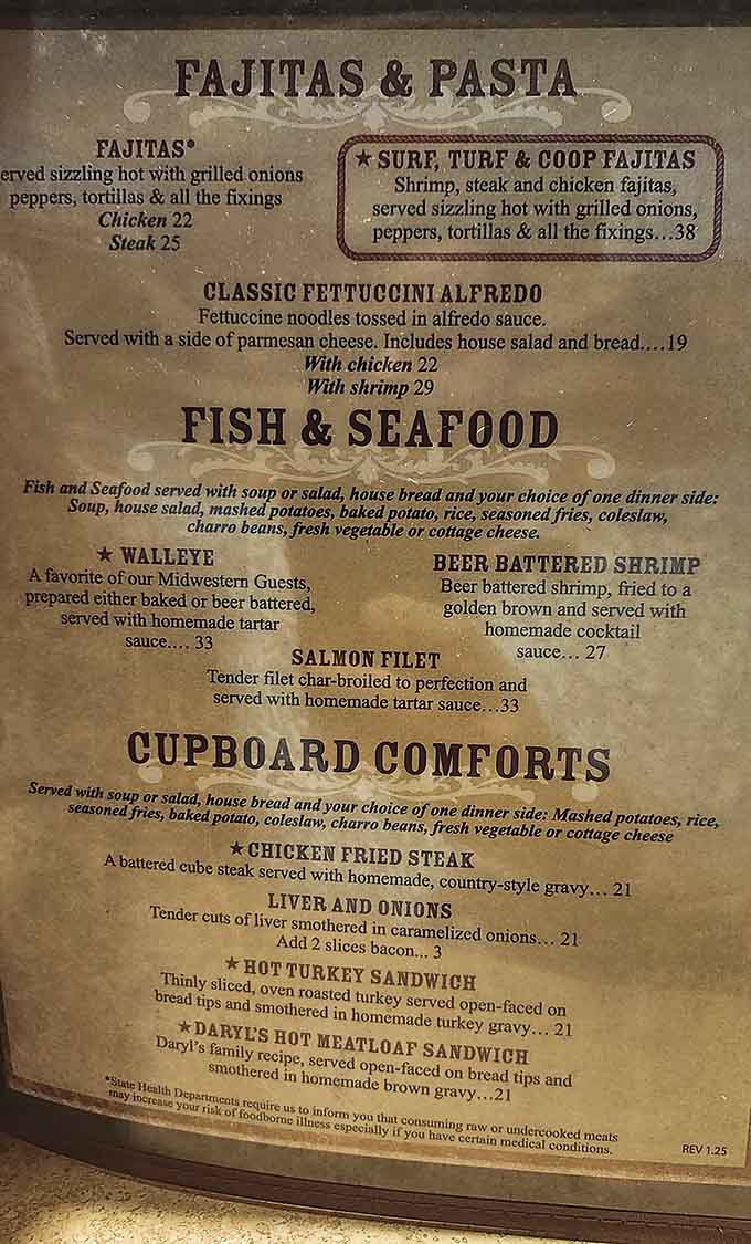 The menu reveals an impressive range from surf to turf, including those famous fajitas and the beer-battered shrimp that keeps regulars coming back.