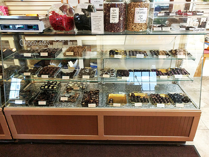 These beautifully labeled chocolates showcase the artistry and variety that make Len Libby a destination worth the drive.