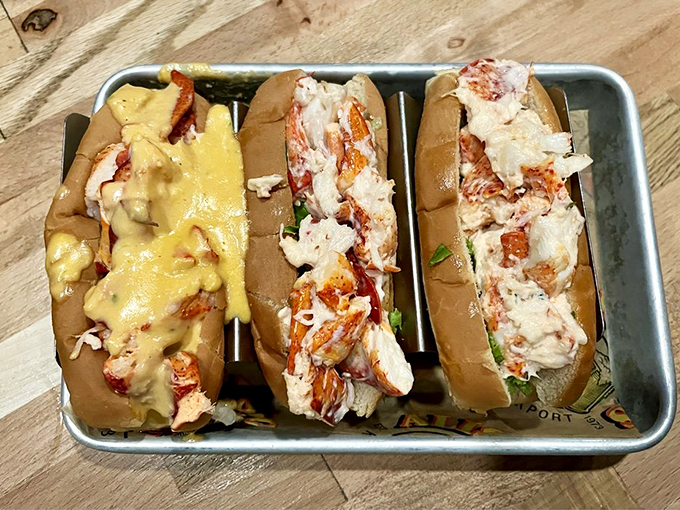 The holy trinity of lobster rolls. Choose your fighter: classic, dressed-up, or "I can't believe it's not butter" edition.