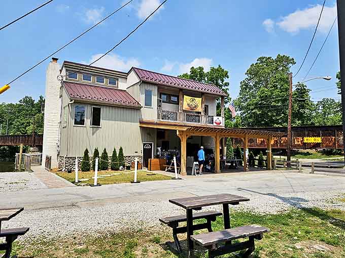 The main building at Loveland Paddlesports serves as your launching pad for aquatic adventures, complete with everything you need except a suit of armor.