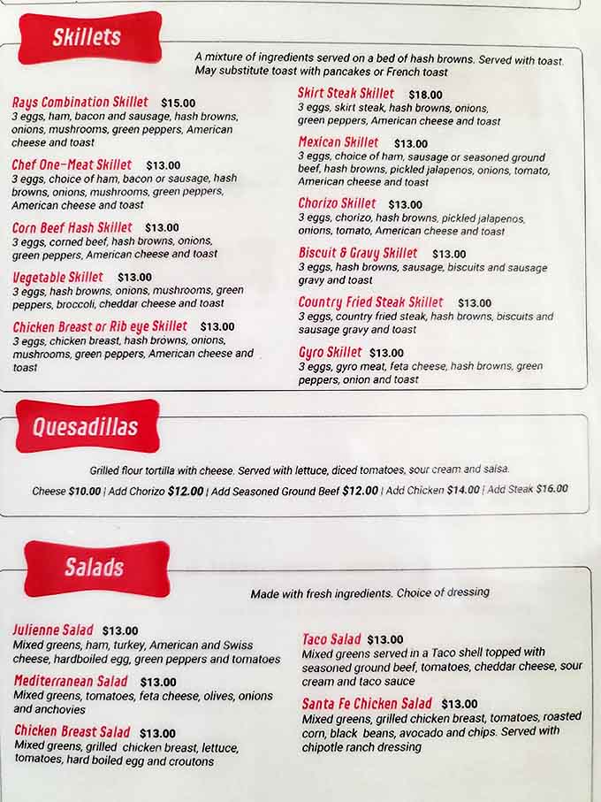 Ray's menu reads like a love letter to breakfast classics &ndash; skillets piled high with possibilities and quesadillas that demand attention.