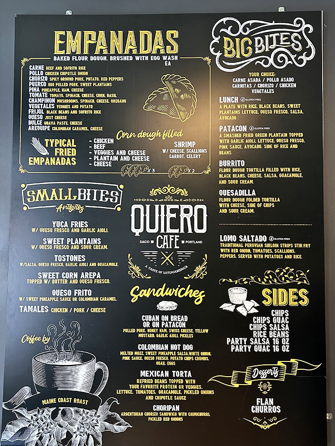 Menu: A feast for the eyes before it hits your plate&mdash;Quiero's menu board showcases Latin American treasures from empanadas to churros.