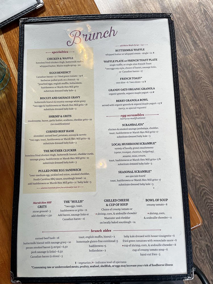 The brunch menu reads like a love letter to Southern cuisine with enough Maine influence to remind you where you are.