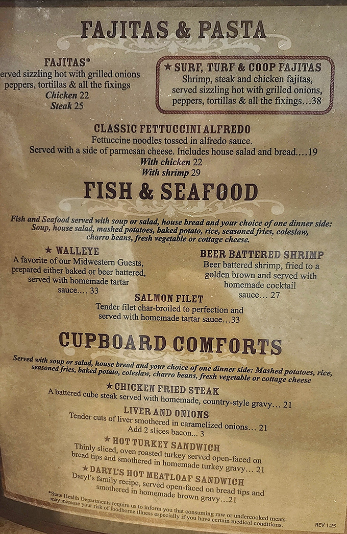 The menu reads like a love letter to comfort food &ndash; fajitas sizzle, pasta comforts, and seafood delights, all promising satisfaction without pretension.