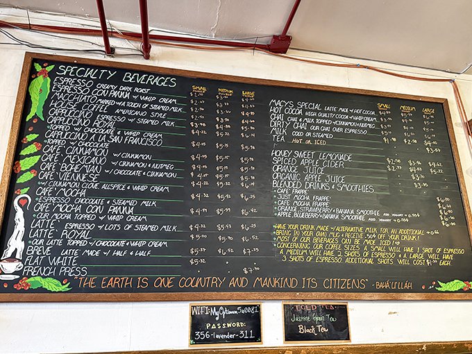 That chalkboard menu isn't just a list&mdash;it's a roadmap to caffeinated bliss with enough options to make your morning brain short-circuit.