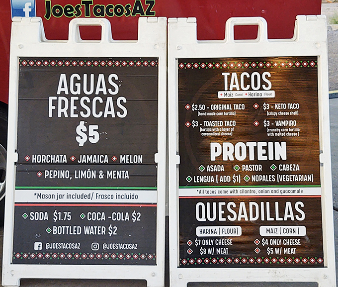 This isn't just a menu, it's a roadmap to happiness. From traditional tacos to refreshing aguas frescas, every choice is the right one.