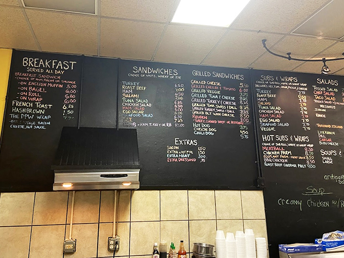 The blackboard menu &ndash; a testament to sandwich simplicity where every option promises satisfaction without unnecessary frills.