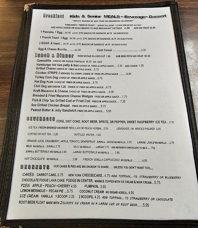 The menu reads like a love letter to breakfast classics, each item promising the care and attention that's made this diner legendary.