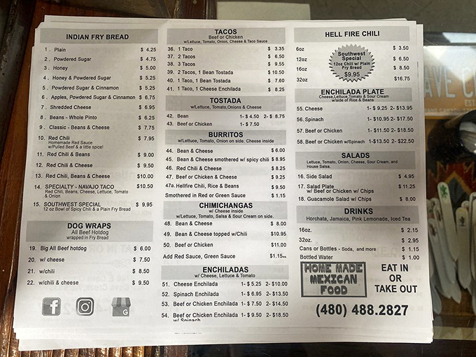 The menu board reads like a love letter to fry bread, offering this Native American staple in countless delicious variations that won't break the bank.