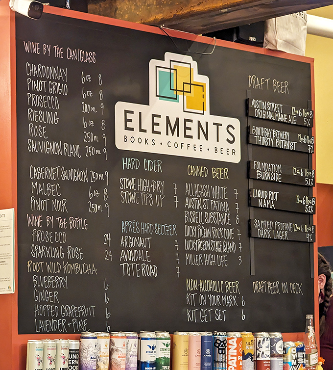 The drink menu at Elements reads like a love letter to beverage enthusiasts, from craft beers to wines by the glass.