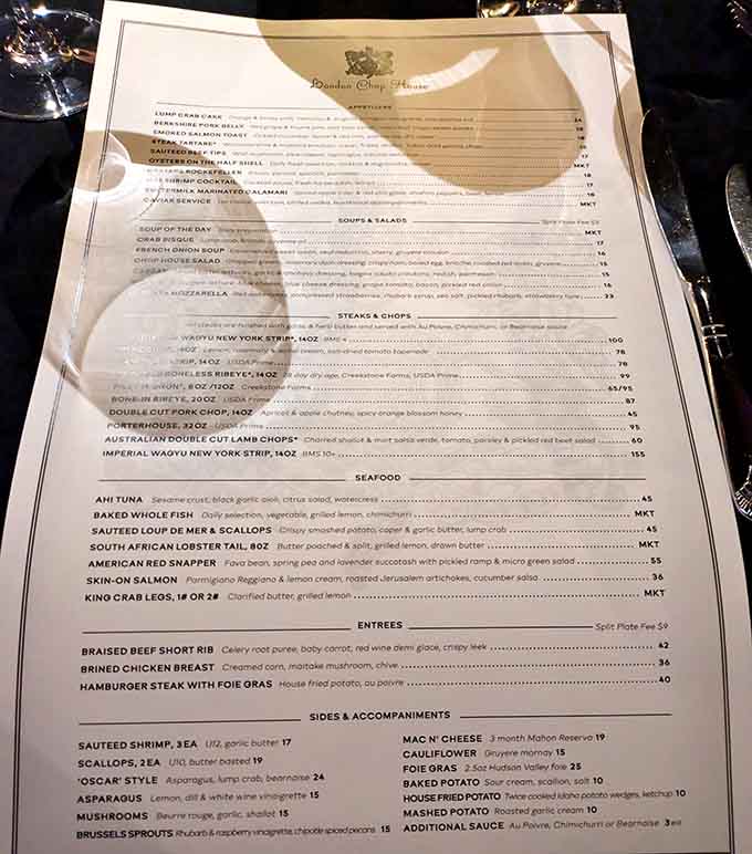 The wine list reads like a global tour for oenophiles, featuring everything from approachable California chardonnays to splurge-worthy Bordeaux that complement the menu's carnivorous delights.