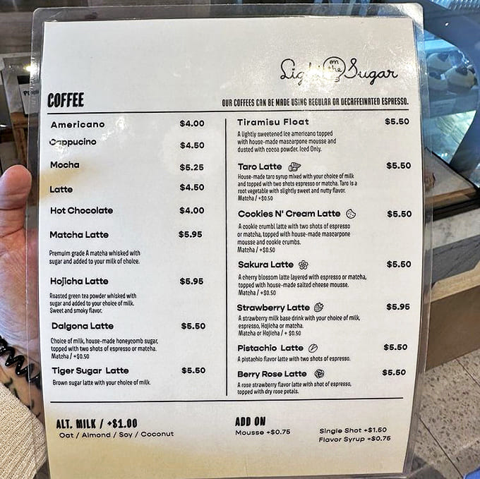 Menu: A caffeinated treasure map of specialty drinks &ndash; from Tiger Sugar Lattes to Tiramisu Floats &ndash; each promising a unique voyage for your taste buds.