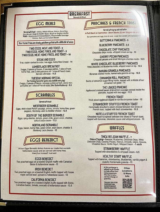 The breakfast menu reads like poetry for hungry people, with pancake varieties that could make even the most committed egg-eater switch teams.