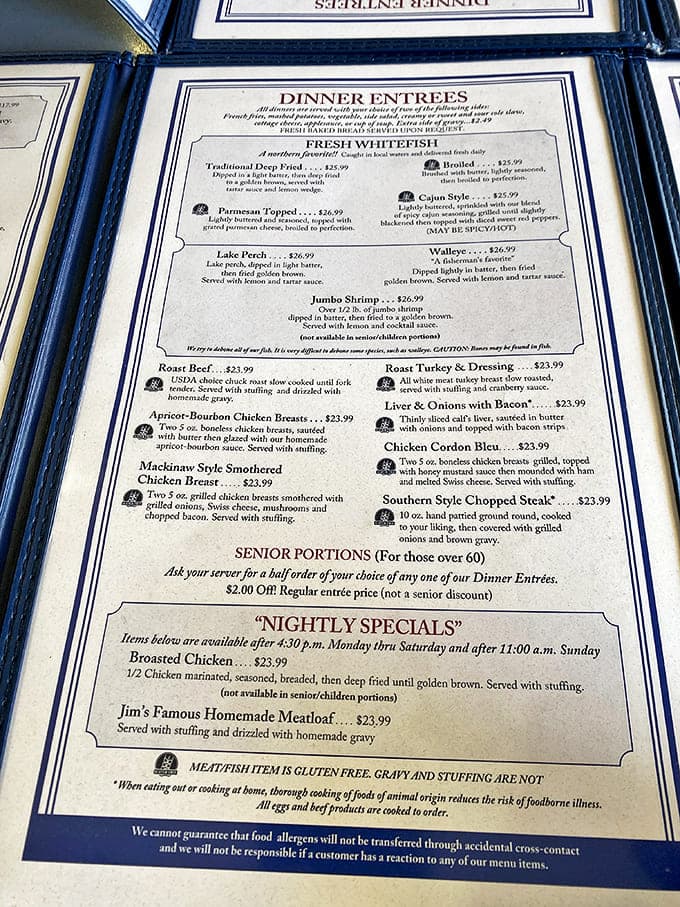 The menu reads like a love letter to comfort food classics &ndash; from fresh whitefish to homemade meatloaf, each dish promises satisfaction.