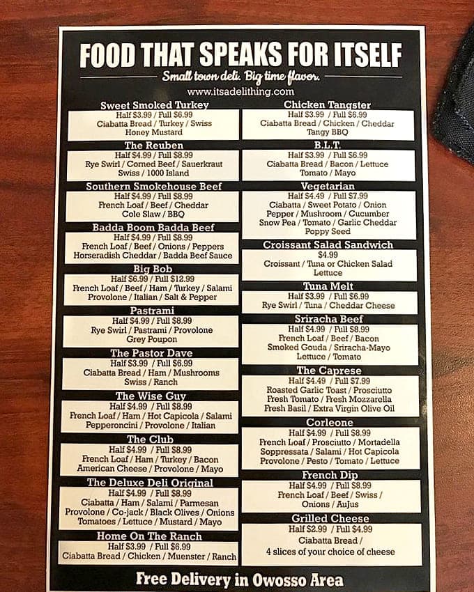 Food that truly speaks for itself &ndash; this mouthwatering menu board showcases sandwiches that rival the bakery's sweet offerings.