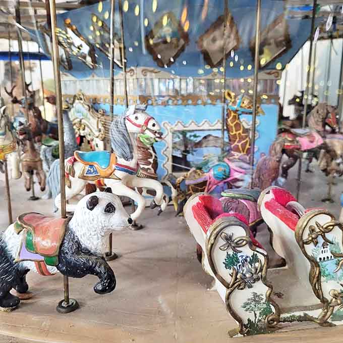 Not your average teddy bear! This panda figure proves carousel artisans weren't horsing around when it came to creative menagerie animals.