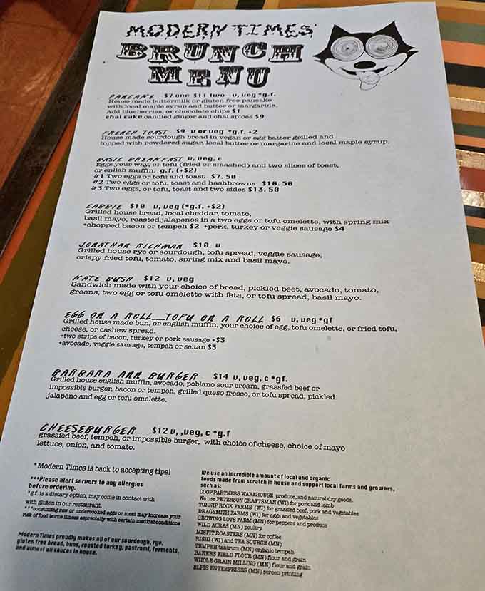 The menu offers creative vegan twists on brunch classics, from polenta rancheros to impossible burgers that actually taste impossible to resist.