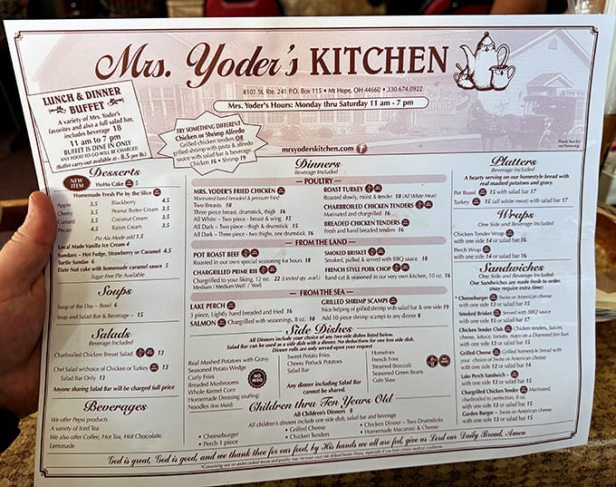 This menu reads like a greatest hits album of Amish comfort food, but let's be honest, you're here for the dessert section.