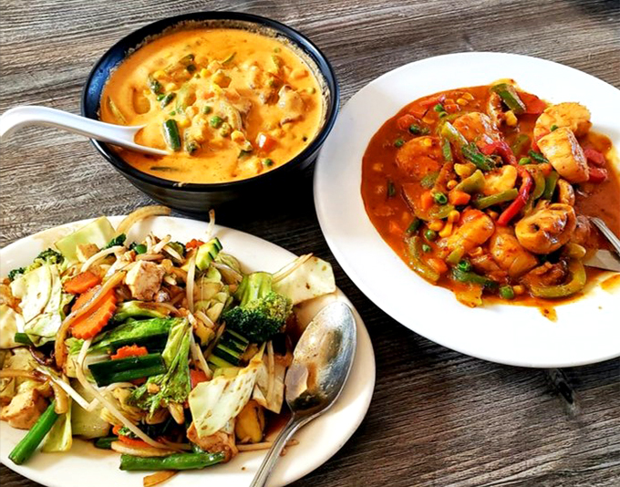 A feast for the eyes and the taste buds! This spread is like a greatest hits album of Thai cuisine.
