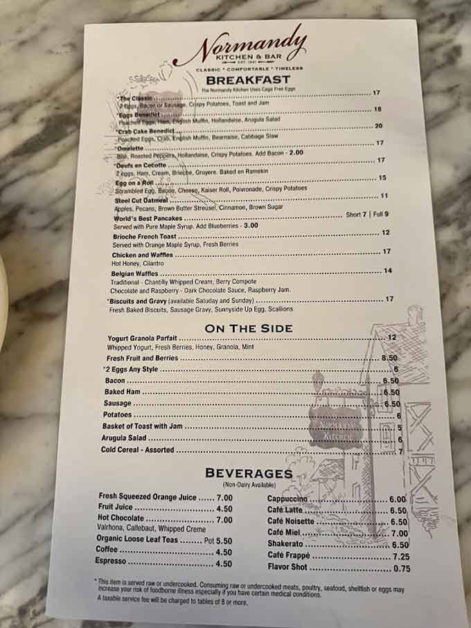 This menu reads like a love letter to French and American comfort food, with enough variety to satisfy any craving.