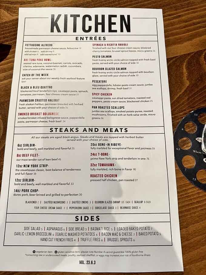 This menu reads like a greatest hits album of American cuisine, with options ranging from perfectly aged steaks to fresh seafood.