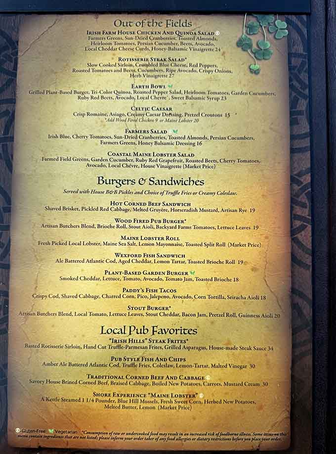 This menu reads like a love letter to both Irish tradition and Maine's bounty, promising culinary adventures that'll make your taste buds sing.
