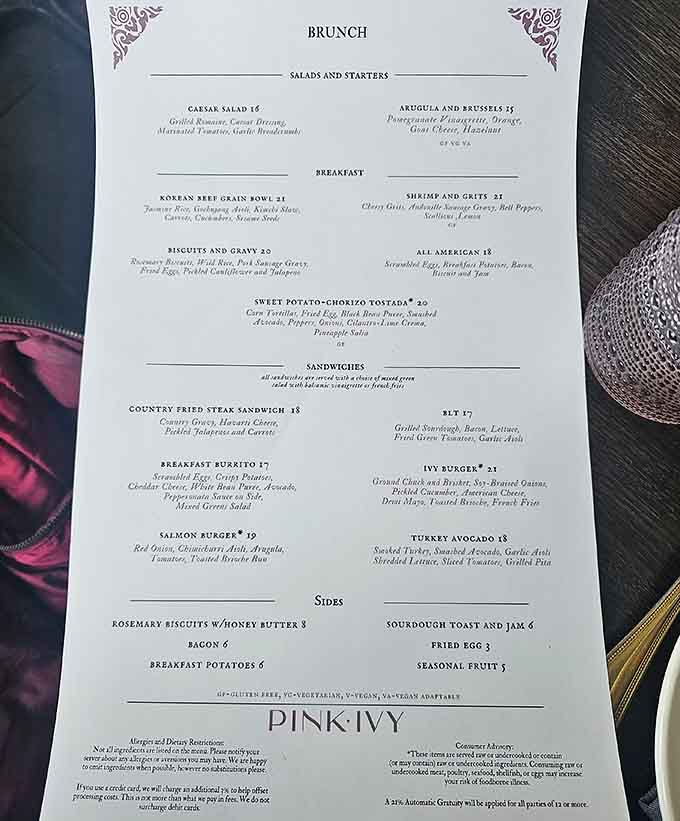 This brunch menu reads like a greatest hits album where every track is actually good, not just the singles.
