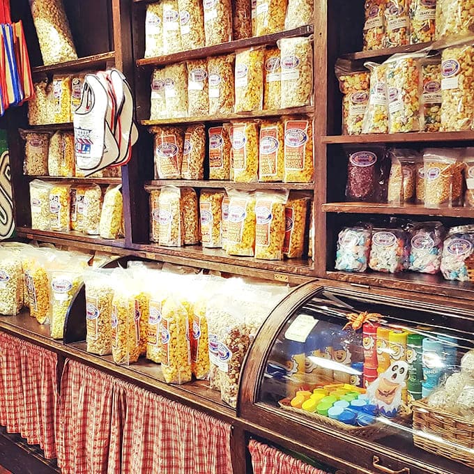 Golden treasures line rustic wooden shelves, each bag promising a perfect balance of crunch and flavor.