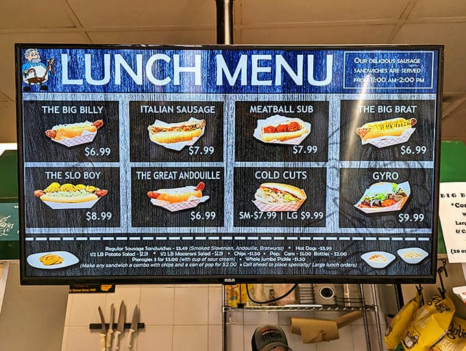 The lunch board of champions. Each sandwich option promises a different journey into handcrafted sausage bliss.