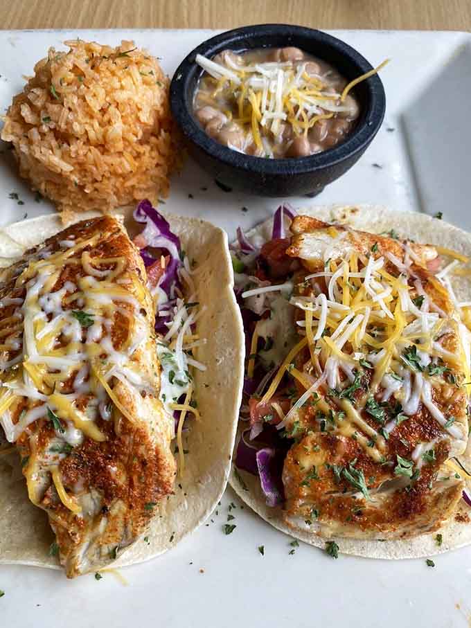 The carnitas chile verde showcases tender pork swimming in tangy green sauce, a dish that'll make your taste buds sing mariachi.