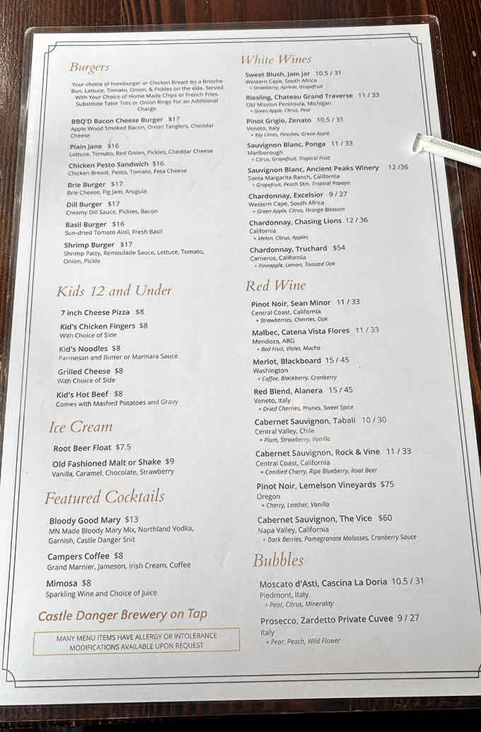 This menu offers solid savory options, but let's be honest, you're here for the dessert section at the bottom.
