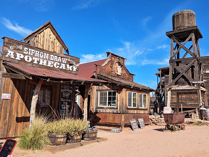 The Siphon Draw Apothecary beckons visitors with old-fashioned remedies and sweet treats from a bygone era.