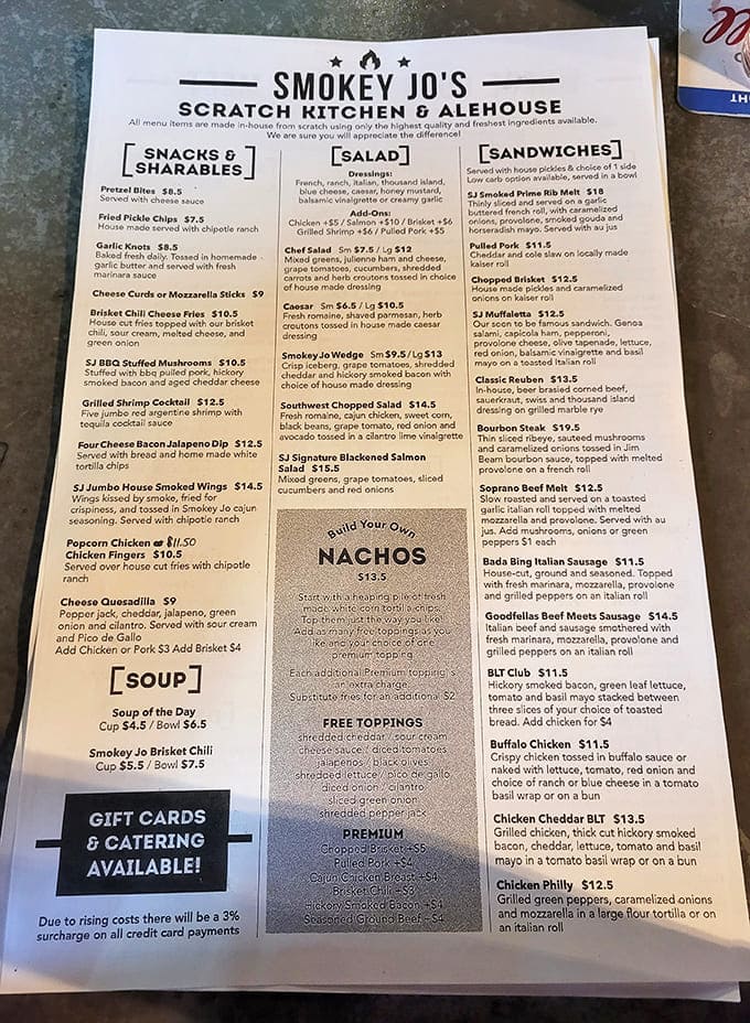 This menu reads like a love letter to barbecue, offering everything from classic pulled pork to creative sandwiches that'll haunt your dreams.