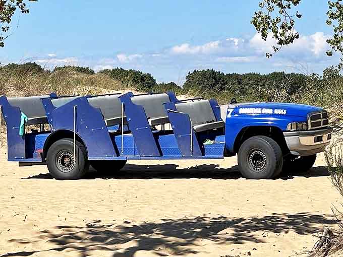 This custom-built beauty seats the whole crew in open-air comfort, because the best views shouldn't be blocked by windows or roofs when you're about to tackle 200-foot sand mountains.