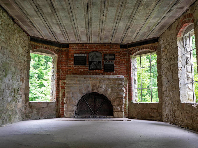 Empty rooms with stone walls and arched windows create the perfect setting for contemplation, or possibly a really atmospheric game of hide-and-seek.