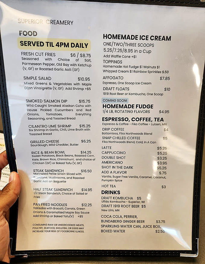 This menu reads like someone's greatest hits album, jumping from steak sandwiches to shrimp to ice cream with the confidence of a place that knows exactly what it's doing.