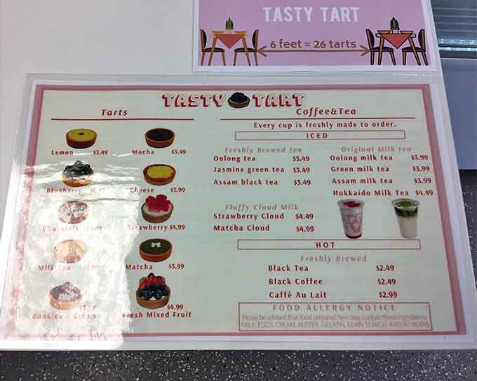 Decisions, decisions! The menu reveals a tempting lineup of tarts alongside specialty teas and coffee &ndash; each freshly made to order.