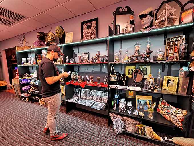 Lost in a world of wonderfully weird collectibles, this shopper knows they've found their happy place among the horror memorabilia.
