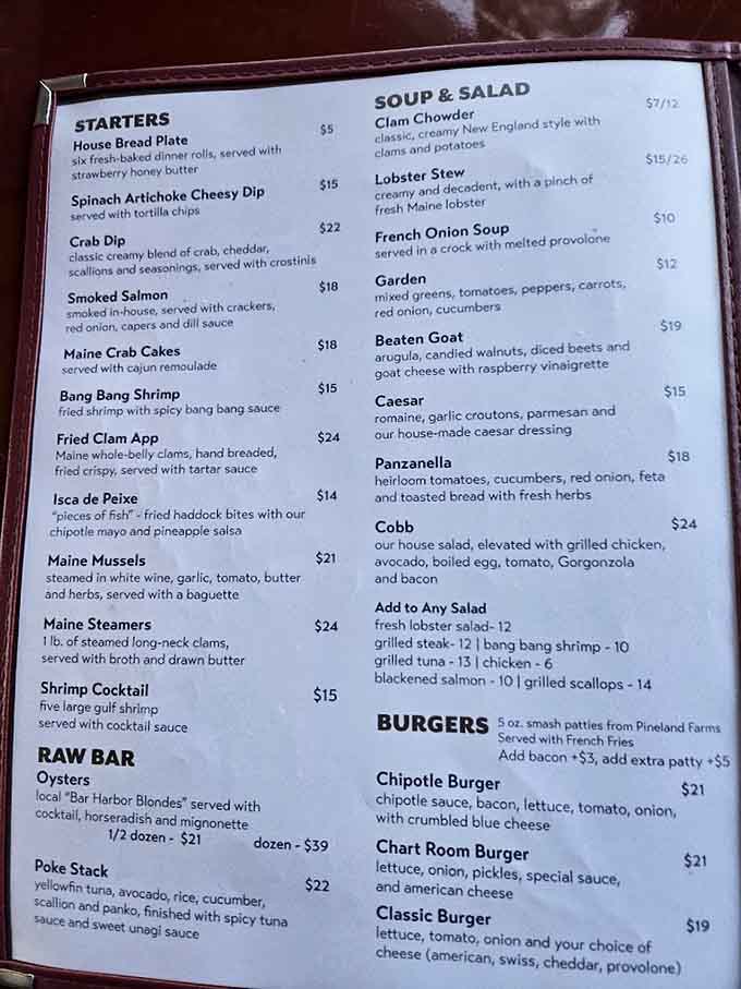 This menu reads like a love letter to Maine's coastal bounty, with enough variety to satisfy every craving.