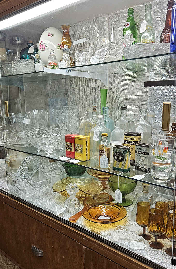 Vintage glassware catches the light like liquid history &ndash; from Depression glass to mid-century cocktail sets waiting for their next Manhattan.