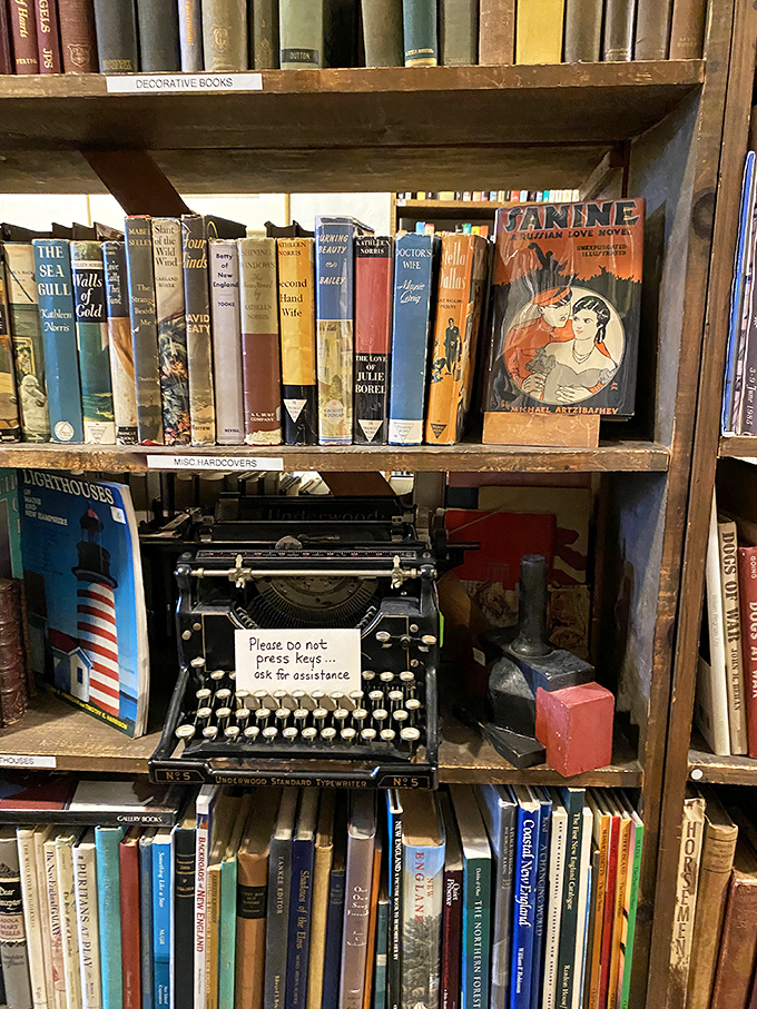 Please do not press keys... A vintage typewriter rests among colorful classics, a mechanical time capsule from the pre-digital age.