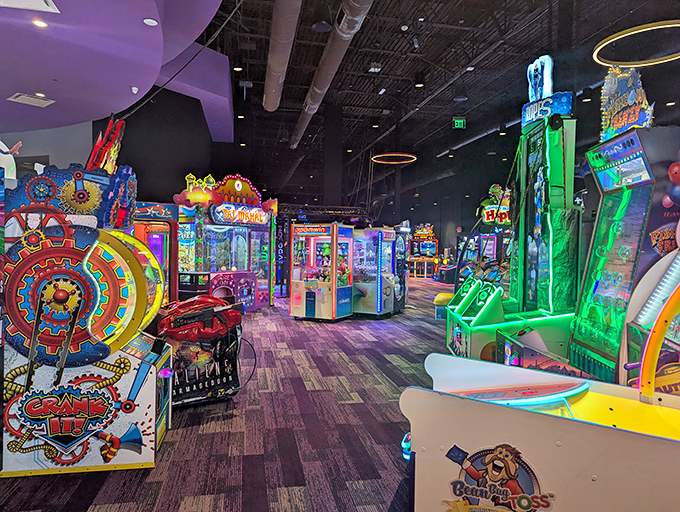 Gaming paradise! The arcade section buzzes with lights and sounds, offering everything from classic games to cutting-edge virtual experiences.