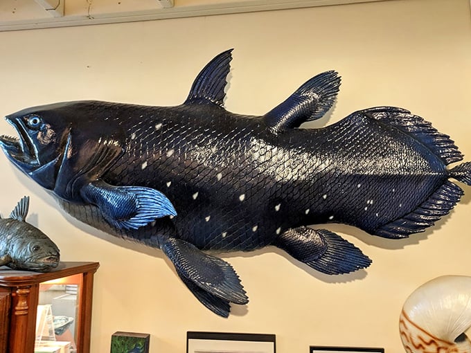 This massive coelacanth replica reminds visitors that some "mythical creatures" eventually swim right into scientific textbooks.