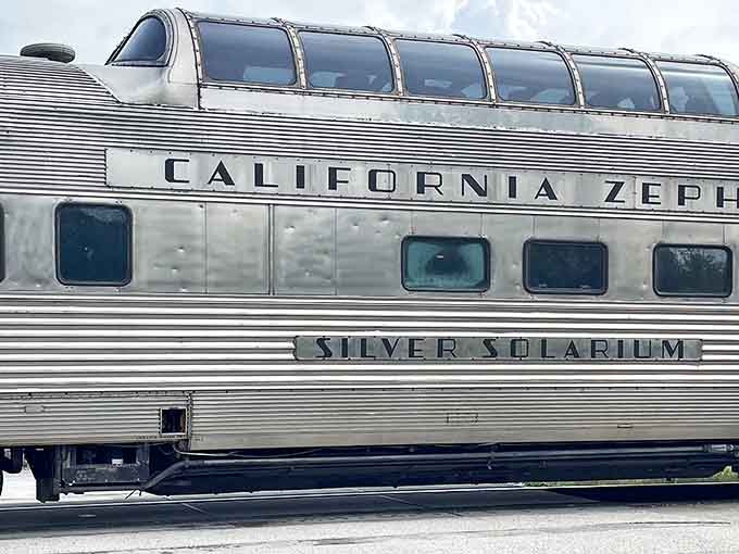 The California Zephyr's Silver Solarium car brings mid-century elegance to Ohio's rails, its streamlined design a testament to travel's golden age.
