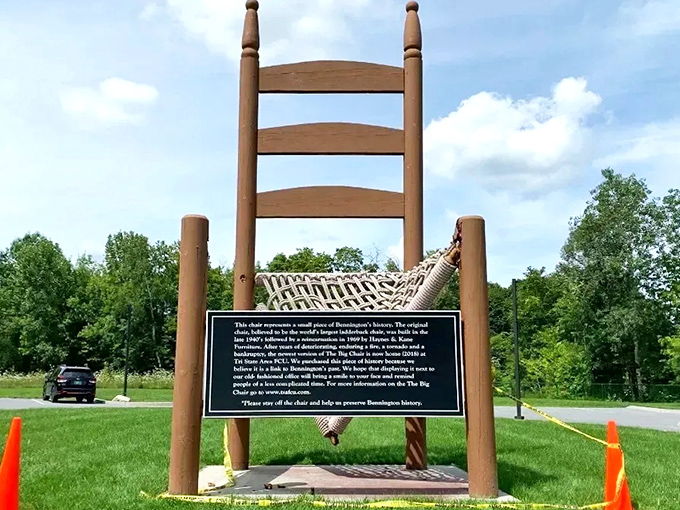 Standing tall against a blue Vermont sky, the chair's perfect proportions make it seem almost normal until you notice the size.