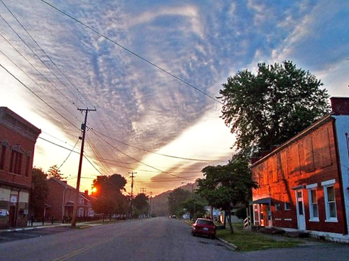 Main Street: Sunset bathes Piketon's Main Street in golden light, transforming ordinary brick buildings into a timeless portrait of small-town America.