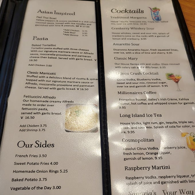 The menu reads like a culinary adventure map, offering everything from Asian-inspired bowls to classic pasta dishes alongside their legendary seafood.