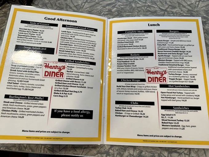 The menu at Henry's reads like a love letter to American diner classics. Breakfast all day? Now that's a philosophy we can get behind!