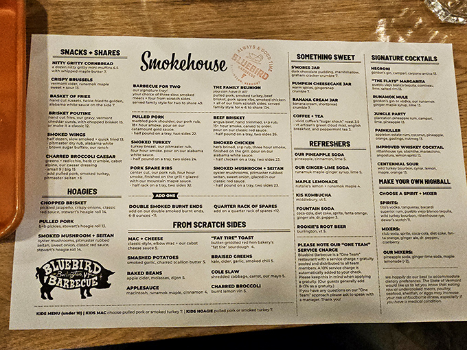 The menu reads like a love letter to smoked meats, with those famous cornbread muffins stealing hearts in supporting roles.